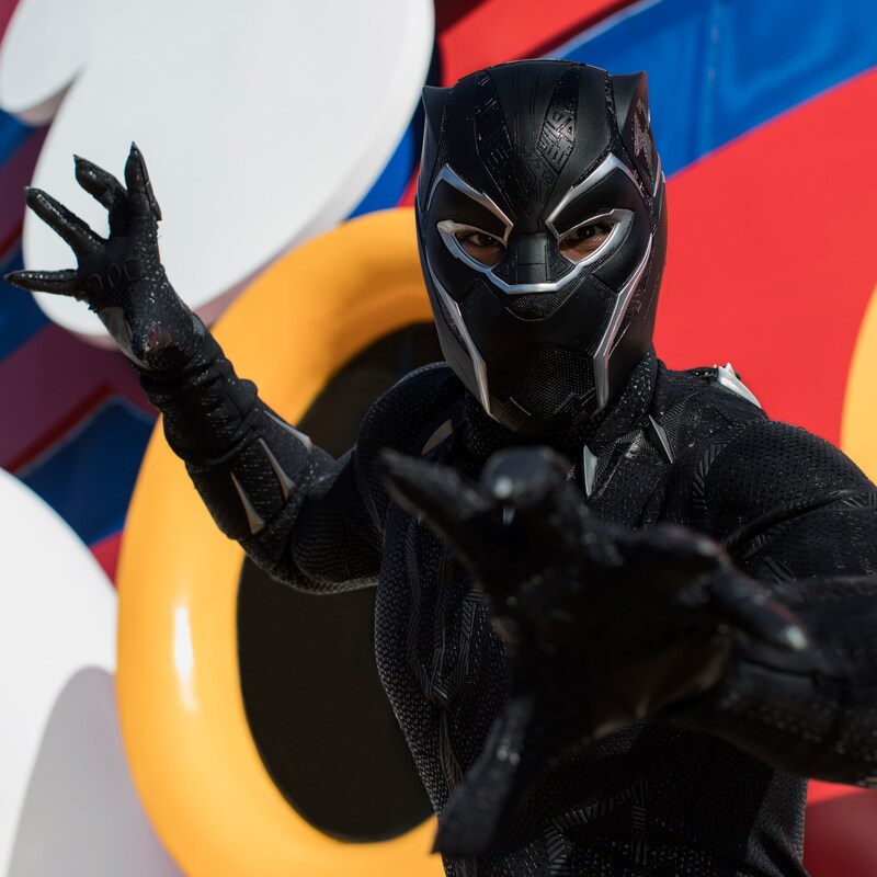 Black Panther on deck with arms outstretched ready to pounce